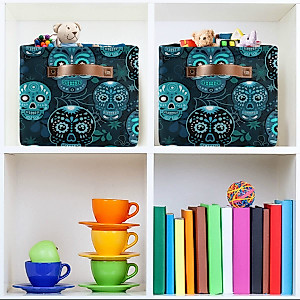 Dead Day Sugar Skull Rectangular Storage Bin Basket with Handles - Nursery Storage, Laundry Hamper, Book Bag, Gift Baskets