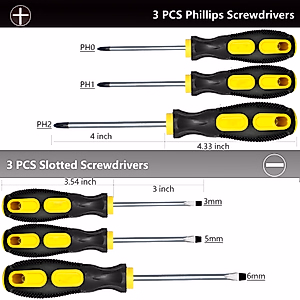 SKZIRI Phillips and Flat Head Screwdriver Set 6Pcs, 3 Phillips and 3 Flat Head Screwdriver with Magnetic Tips