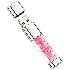 USB Flash Drive 32GB, BorlterClamp Cute Pink Crystal Thumb Drive Novelty Pen Drive Memory Stick