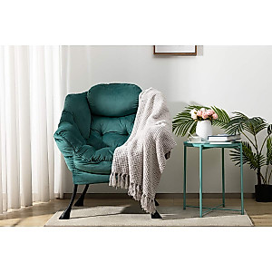 HollyHOME Modern Fabric Large Lazy Chair, Accent Oversized Comfy Reading Chair, Thick Padded Cozy Lounge Chair with Armrest, Leisure Sofa Chair for Living Room, Bedroom, Dorm, Dark Atrovirens