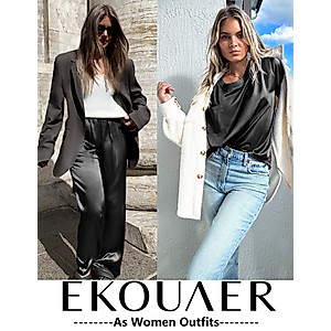 Ekouaer Womens Silk Satin Pajamas Set Two Piece Pj Sets Sleepwear Loungewear Short Sleeve Pj Sets Black