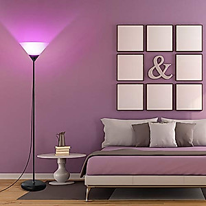HakkaGrow Floor Lamp, Standing Tall Lamp, Pole Lamp with Bluetooth Mesh RGBW LED Bulb and Remote Control for Bedroom, Living Room, Office, Dimmable Torchiere Decor Floor Lamps
