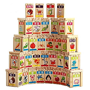 Guaishou New Chinese English Language Learning Wooden Blocks Domino Children's Educational Product Wooden Toys Recognize/Identify Fruits and Animals 100pcs