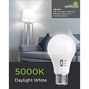 NEOROSS Timer Light Bulb, A19 Equivalent 100W LED Bulb, Built-in Automatic Timer, 11W 5000K Daylight White, 1200LM, E26 Base, Non-Dimmable, Auto On/Off for Outdoor & Indoor Security, 4 Pack