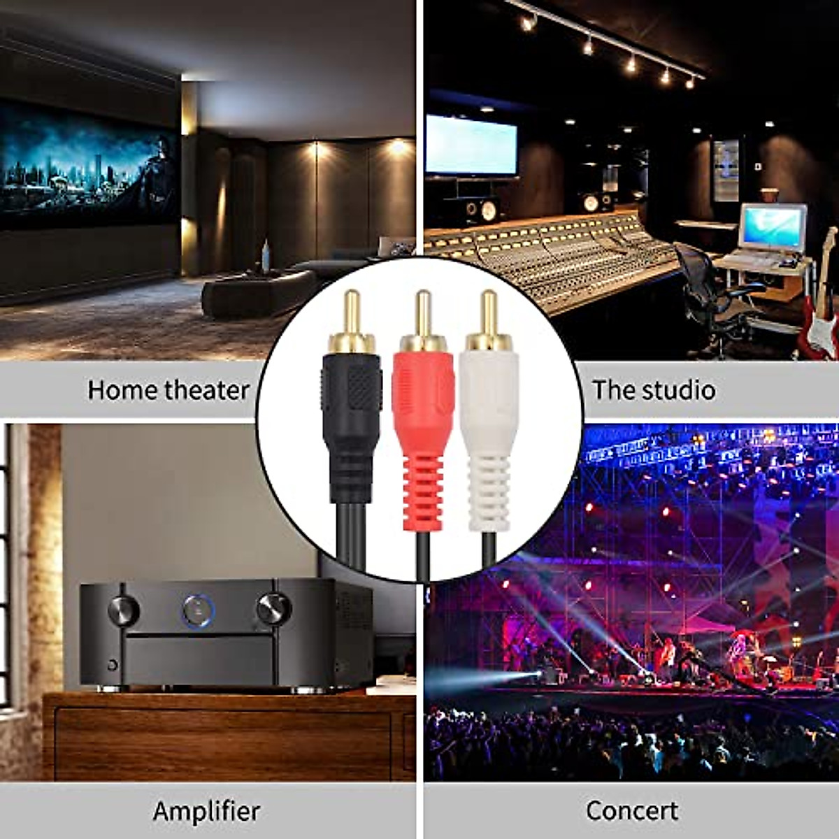 Poyiccot RCA Splitter Male to Male Cable, RCA Y Splitter 1 RCA Male to 2 RCA Male Stereo Audio Subwoofer Cable, 2RCA to 1RCA Bi-Directional RCA Y Adapter Cable - 25cm/10inch