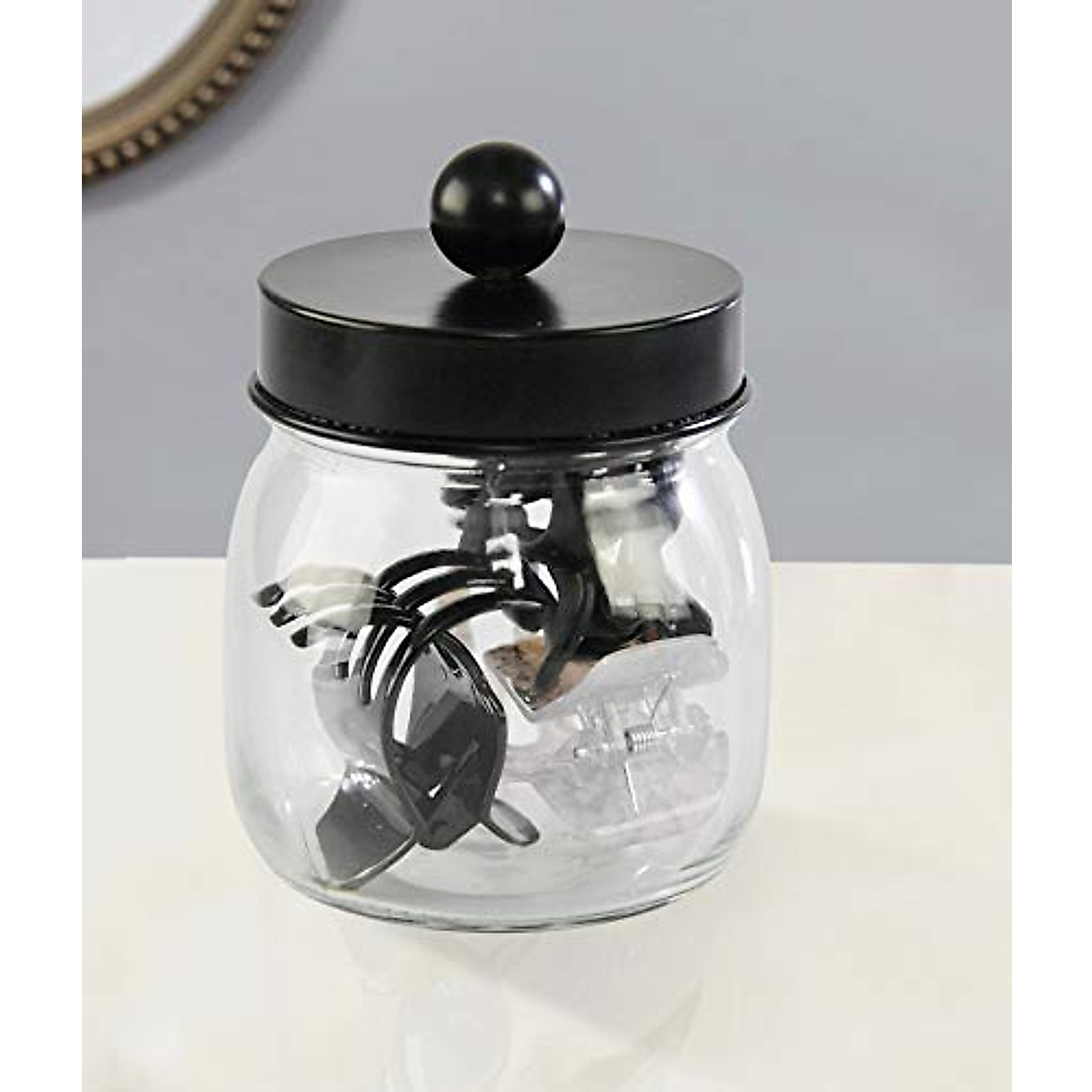 Home-X Mason Jar for Bathroom Organization, Apothecary Jars with Lids (Black) 8oz Capacity