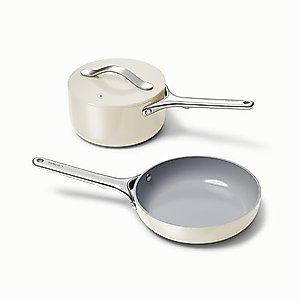 Caraway Mini Duo - Non-Stick Ceramic Mini Fry Pan (1.05 qt, 8") & Mini Sauce Pan (1.75 qt) - Non Toxic, PTFE & PFOA Free - Oven Safe & Stovetop Agnostic (Gas, Electric & Induction) - Cream