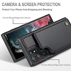 Vinich for Samsung Galaxy S22 Ultra Wallet Case with Card Holder, RFID Blocking Credit Slots Kickstand Shockproof Phone Cover for Women Men, Black