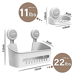LUXEAR Shower Caddy Suction Cup Sets Shower Shelf Basket + Soap Dish Holder + 4 pack update replacement hooks suction cup for bathroom and kitchen