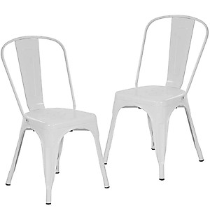 Metal Dining Chairs Indoor-Outdoor Stackable Chic Restaurant Side Bistro Chair Set of 2, 18 Inch Seat Height, 330LBS Weight Capacity Cafe Tolix Kitchen Farmhouse Pub Trattoria Industrial Bar Chairs