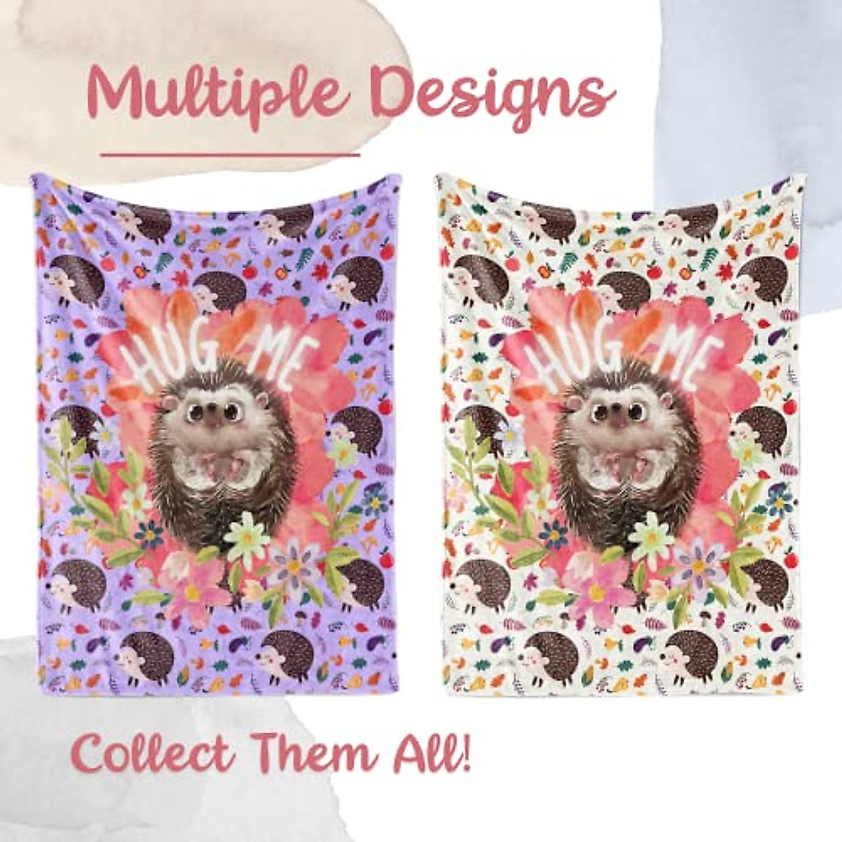 Hedgehog Gifts for Women & Girls, Hedgehog Throws for Hedgehog Lovers, Super Soft Flannel Throw Blankets with Cute Hedgehog Pattern, Birthday Gifts, 50” x 65”, White