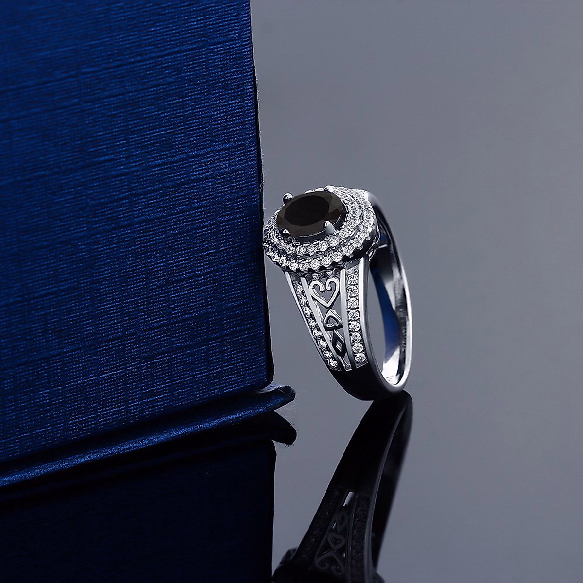 Gem Stone King 925 Sterling Silver Black Onyx Engagement Ring For Women (1.25 Cttw, Gemstone Birthstone, Available In Size 5, 6, 7, 8, 9)