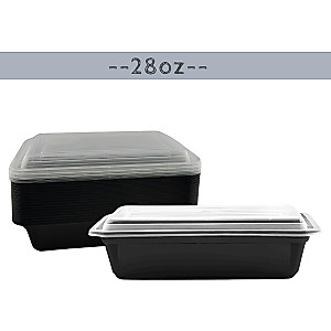 Meal Prep Containers 38oz Plastic Take Out Container with Lids, 1 Compartment, BPA Free, Leak-Proof, Stackable, Microwave Safe, Food Storage Containers for Lunch, Salad, Bento Box (50 Pack)