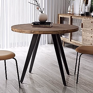 Comfy to go Round Dining Table, 31.5" Small Kitchen Table for 2-4 Person, Mid Century Modern Dining Table with 1.4" Thickness Wood Grain Tabletop for Dining, Living Room, Small Space (Rusty Brown)