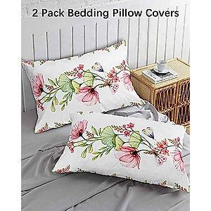 Edwiinsa Red Teal Spring Floral Pillow Covers King Standard Set of 2 20x36 Bed Pillow, Farmhouse Summer Flowers Plush Soft Comfort for Hair/Skin Cooling Pillowcases with Envelop Closure