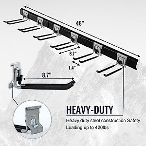 Aking Ace Clamping Garden Tool organizer, Garage Organization Wall Mount Tool Holder, Heavy Duty Garage Storage Tool Rack, Shovel Hangers Yard Tool Hook, Hold Up to 420lbs (48Inch Black)