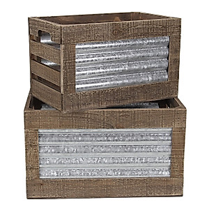 Cheungs Set of 2 Rectangular Ridged Metal Accent Storage Crate, Gray