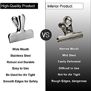 20 Pack Metal Chip Clips - OAMCEG 3 Inch Wide Stainless Steel Food Bag Clips Heavy Duty, Perfect for Air Tight Seal Grips on Coffee, Food & Bread Bags, Office Kitchen Home Usage