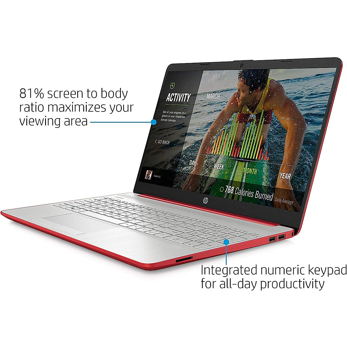 HP 15.6in Laptop (Intel Pentium Quad-Core N5000, 4GB RAM, 256GB SSD, HDMI, WiFi, Bluetooth, HD Webcam, Windows 10 S) (Renewed) Red