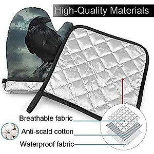 Raven Oven Mitt and Pot Holder Kitchen Set of 2: Heat Resistant Oven Mittens and Hot Pads Potholders for Kitchen