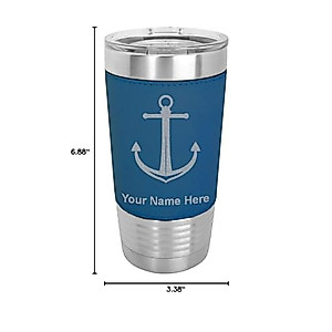 LaserGram 20oz Vacuum Insulated Tumbler Mug, Boat Anchor, Personalized Engraving Included (Faux Leather, Blue)