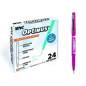 Inc. OPTIMUS 24 Colored Felt Tip Pens 0.7MM Medium Point Felt Pens, Assorted Coloring Markers Pens for Writing, Bullet Journaling, Planner, Note, Drawing, Art & Crafts, School or Office Supplies