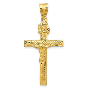 Diamond2Deal 14k Yellow Gold INRI Crucifix Cross Pendant Fine Jewelry for Women (L- 44 mm W- 23 mm)