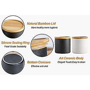 Coffee Containers with Shelf & Scoop - 2 x 17.9OZ(530 ML) Ceramic Airtight Coffee Bean Storage Container Food Storage Jar with Wood Lid for Loose Leaf Tea/Nuts/Snack/Sugar in Kitchen (Black&White)