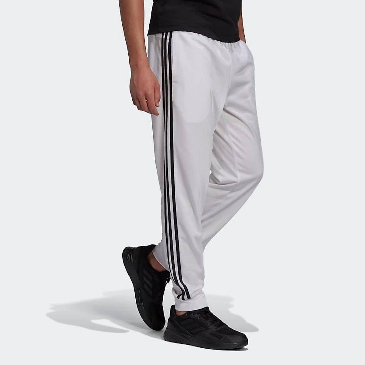 adidas Men's Essentials Warm-Up Slim Tapered 3-Stripes Tracksuit Bottoms, White/Black, 3X-Large
