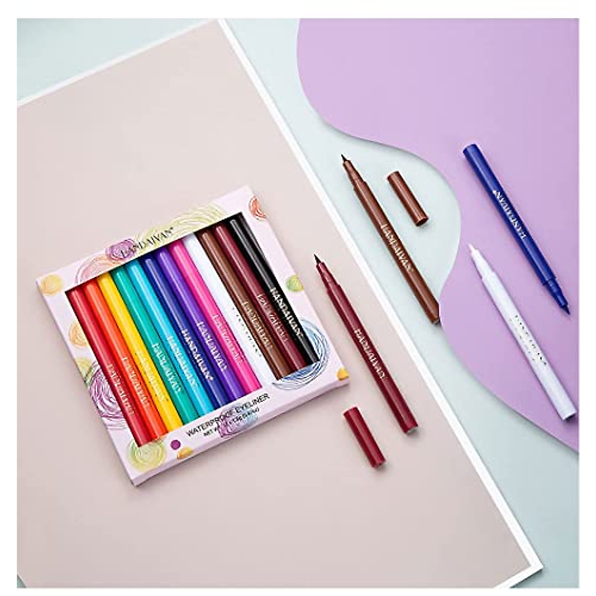 BestLand 12 Colors Matte Liquid Eyeliner Set Rainbow Colorful Neon Eyeliner Pencil Pigmented Waterproof Smudgeproof Long Lasting Gel Eye Liner Christmas Makeup Gift Kit for Women (Set E)