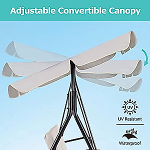 Funny Sunny Outdoor Patio Swing Chair with Canopy,3 Seater Porch Swing Chair with Adjustable Canopy and Removable Cushion for Patio Garden Poolside Balcony Backyard, White