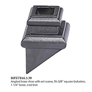 Satin Black 16.3.39 Angled Base Shoes for 5/8 inch Square Iron Balusters for Stair Remodel, Box of 10