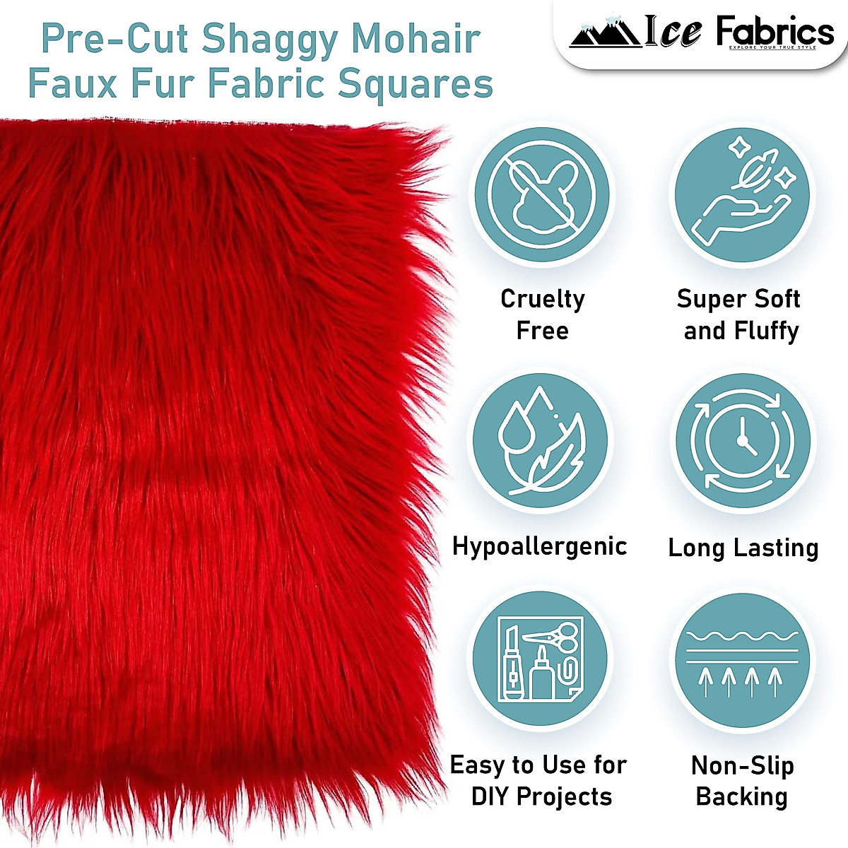 Ice Fabrics Faux Fur Fabric Squares - 10x10 Inches Pre-Cut Craft Fur Fabric - Shaggy Mohair Fabric for Costumes, Apparel, Rugs, Pillows, Decorations and More - White - 10"x10"