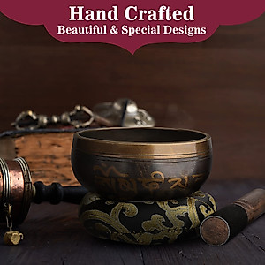 Sovvid Tibetan Singing Bowl Set - 4inch Meditation Sound Bowl Handcrafted in Nepal for Healing and Mindfulness Unique Large Sound Bowl with Dual End Striker and Cushion Relaxation Gifts for Women Men