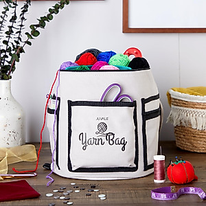 Grey Yarn Bag with Dividers for Portable Knitting Kit, Crochet Bag for Accessories and Supplies Storage (11.8 x 9.8 in)