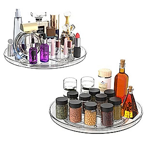 URALFA Lazy Susan Organizer for Cabinet 2 Pack, 10.6" Clear Lazy Susan Turntable Rotating Organizer, Plastic Organization and Storage Spinning Spice Rack for Kitchen, Bathroom, Pantry, Fridge, Table
