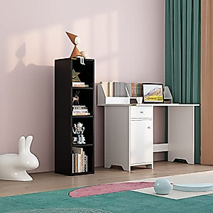 ALISENED 4 Cube Small Bookshelf, Narrow Storage Organizer Shelf, Wooden Corner Bookcase, Modern Thin Cubes Storage Organizer Display Shelving for Bedroom, Library, Living Room, Home, Office, Black