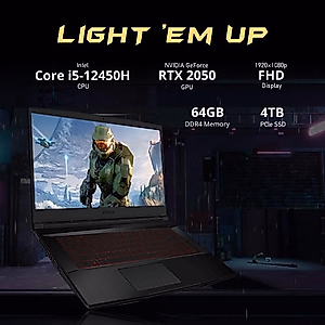 MSI Thin GF63 15.6” FHD 144Hz Gaming Laptop, Intel Core i5-12450H Processor, NVIDIA GeForce RTX 2050, 64GB RAM, 4TB PCIe SSD, Backlit Keyboard, WiFi 6, Black, Win 11 Pro, 128GB Hotface Extension Set
