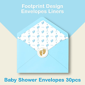 AZAZA Baby Shower Thank You Cards with Envelopes Footprint Liners, 30pcs Baby Boy Blue Thank You Cards 4x6, Thank You Note and Gold Stickers for Baby Gift Sets (Blue Envelopes & White Cards)
