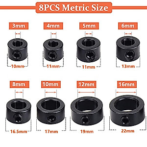 Saipe Drill Bit Stop Collar Split Ring Design Drill Bit Depth Stop Kit Includes 8pcs Imperial Sizes 1/8”- 1/2”and 8pcs Metric Sizes 3mm-16mm with Allen Wrench