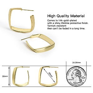 vaoruteng 14 Karat Gold Hoop Earrings Gold Earirngs for Womens Square Simple Hoop Jewelry Lightweight Hypoallergenic Earrings for Gift 1