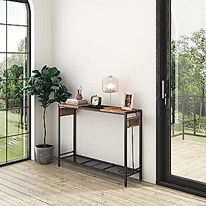 IRCPEN Console Table with Outlet & 2 USB Ports, 42" Wood Entryway Table with Shelves Storge, Farmhouse Sofa Behind Couch Table with Charging Station for Living Room, Hallway, Foyer, Corridor