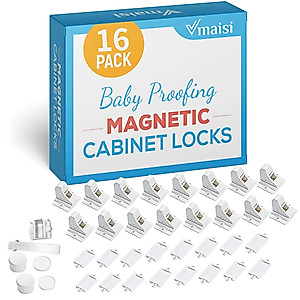 16 Locks Magnetic Cabinet Locks - 3 Magnet keys bundle with Extra Child Proof Replacement Magnet Key