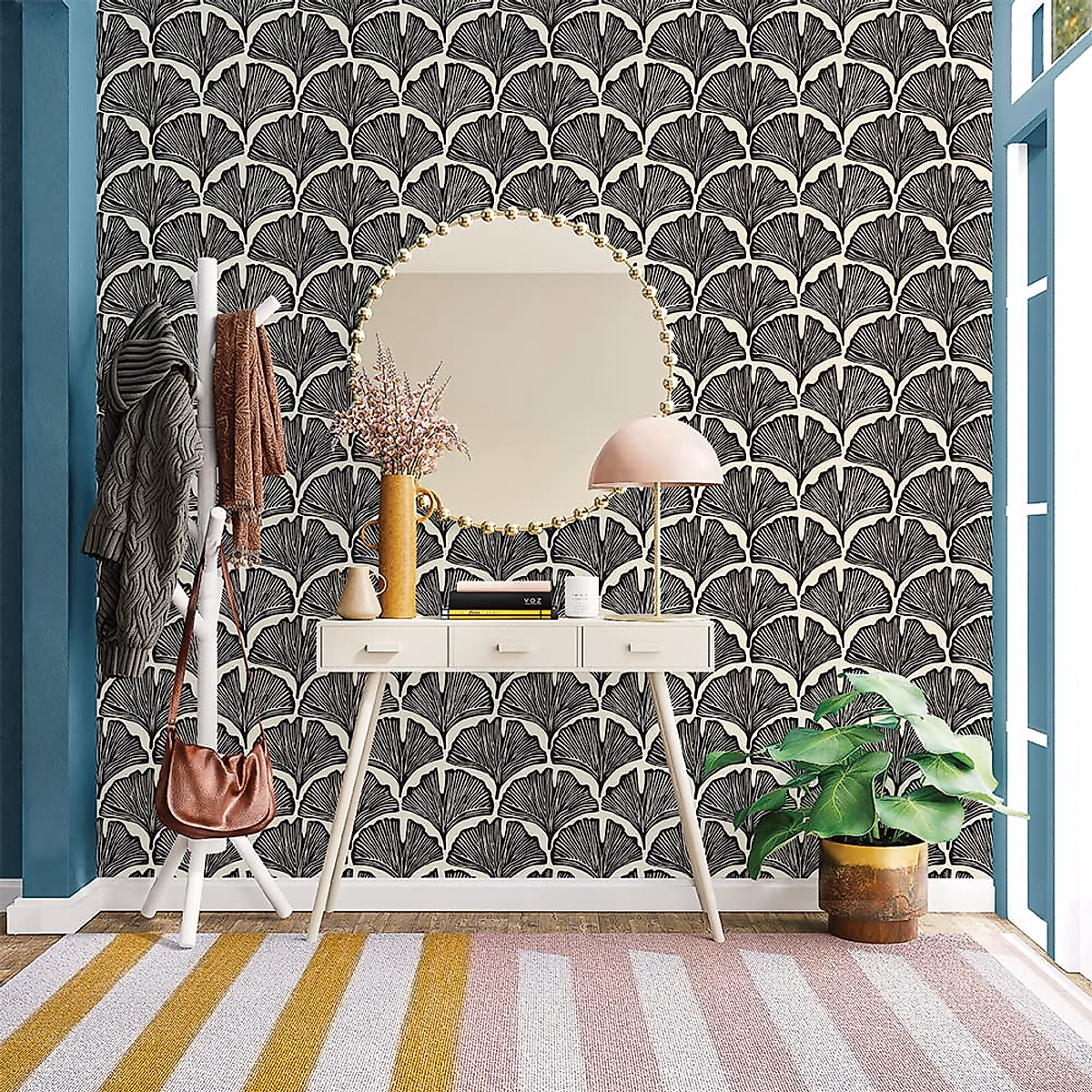 Tempaper x Novogratz Zebra Black Feather Palm Removable Peel and Stick Wallpaper, 20.5 in X 16.5 ft, Made in The USA