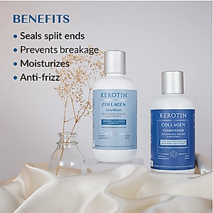 Kerotin Collagen Shampoo and Conditioner - Collagen Hair Treatment Set with Keratin, Rosemary, and Coconut Oil. Repair Damaged Hair, Prevent Breakage and Eliminate Frizz. Made in the USA