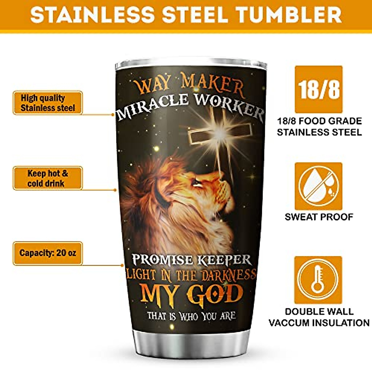 MYMISOR Lion Tumbler Cup For Men My God That Is Who You Are Christian Cross Stainless Steel Mug Wildlife Animal Christian Gift For Lion Lovers Uplifting Gifts Birthday Present