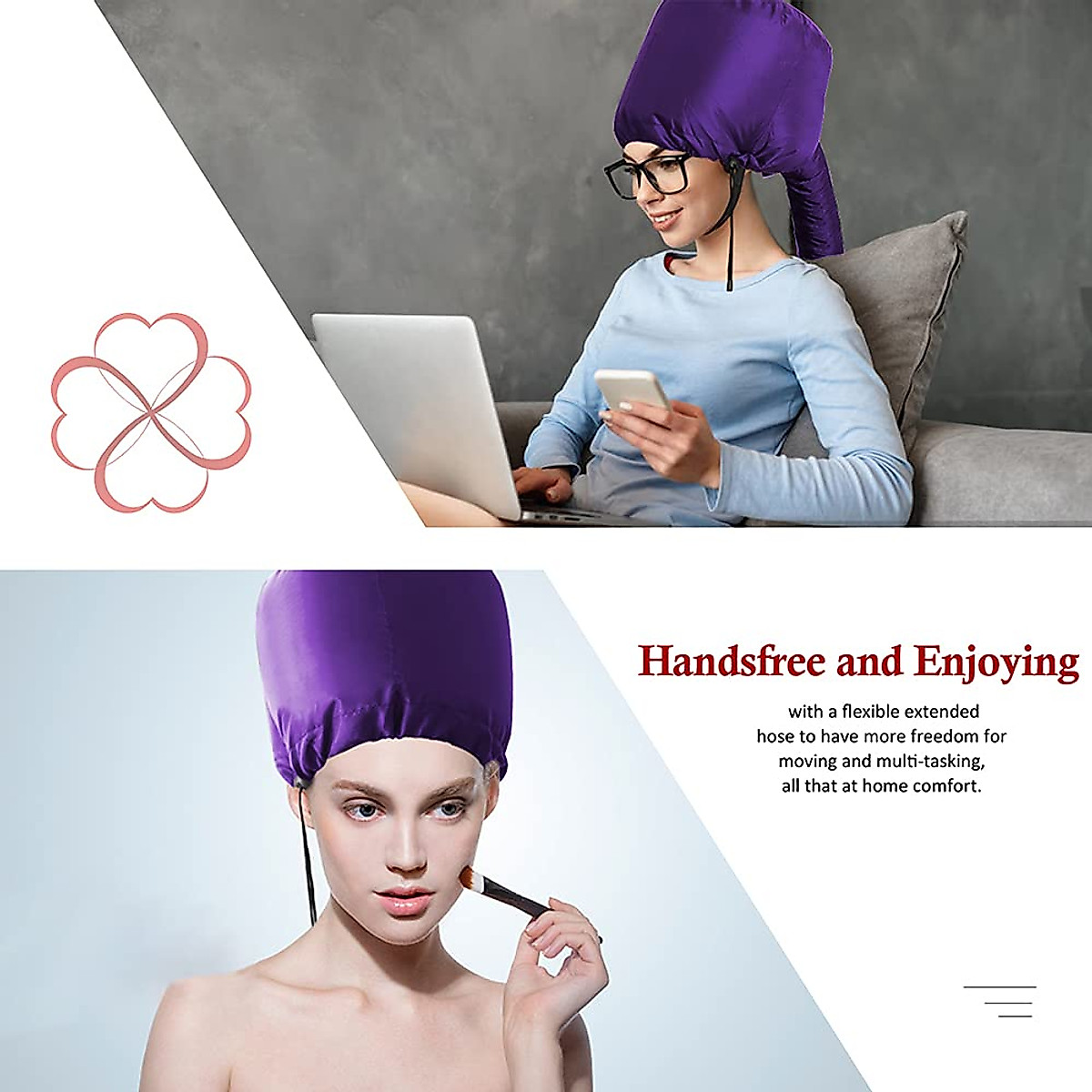 Frclona Hair Dryer Bonnet - Upgraded Bonnet Hair Dryer with Longer Extended Hose for Easy Styling, Curling and Deep Conditioning, Purple, One Size Fits All