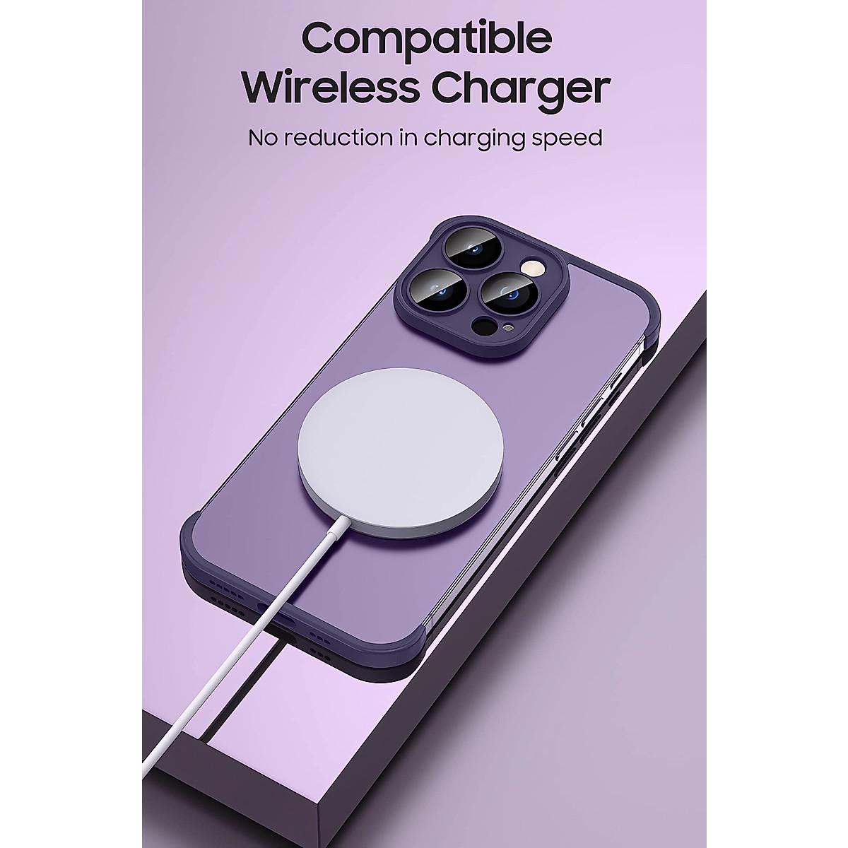 LEKEVO Frameless Fit for iPhone 14 Pro Case with Camera Lens Protector, Slim Soft TPU Shockproof Phone Cover, Minimalist Yet Protective Bumper Shell (Purple)