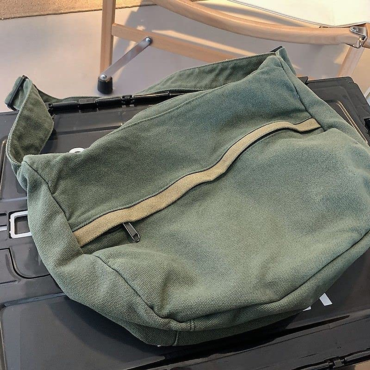 PRAGARI Canvas Messenger Bag Hobo Crossbody Bag for Women Green Shoulder Tote Handbag Vintage Aesthetic Travel Work