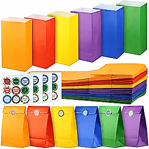 MOZRRO Mix Color 12 Pack Gift Bags with Thankyou Sealing Stickers, Great for Christmas, Gifts, Lunch, Party, Sweets, Goodies, Retail & Tchotchkes 10.2" x 5.5" x 3.5"